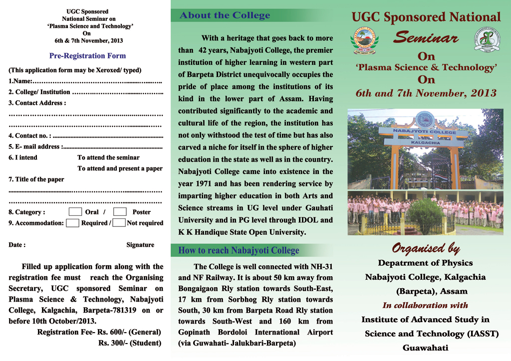 UGC Sponsored National Seminar on ‘Plasma Science and Technology ...